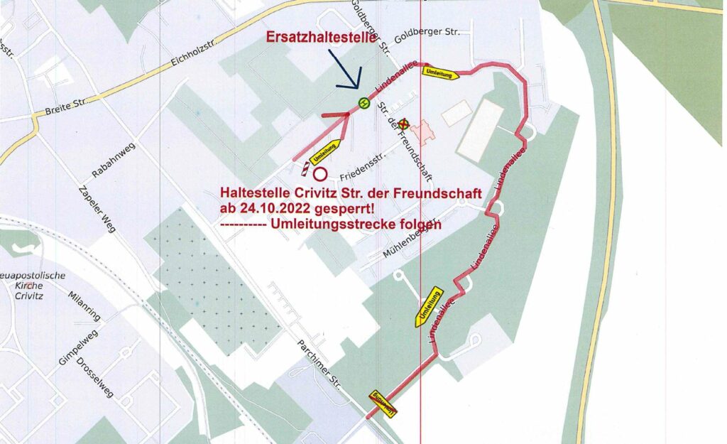 Sperrung der Haltestelle Crivitz Straße der Freundschaft ab 24.10.2022 ...